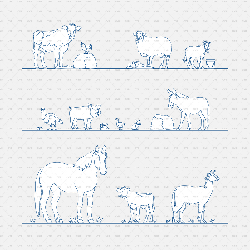 Download 12 Farm Animals | DYNAMIC CAD BLOCKS | CADasBuilt – cadasbuilt