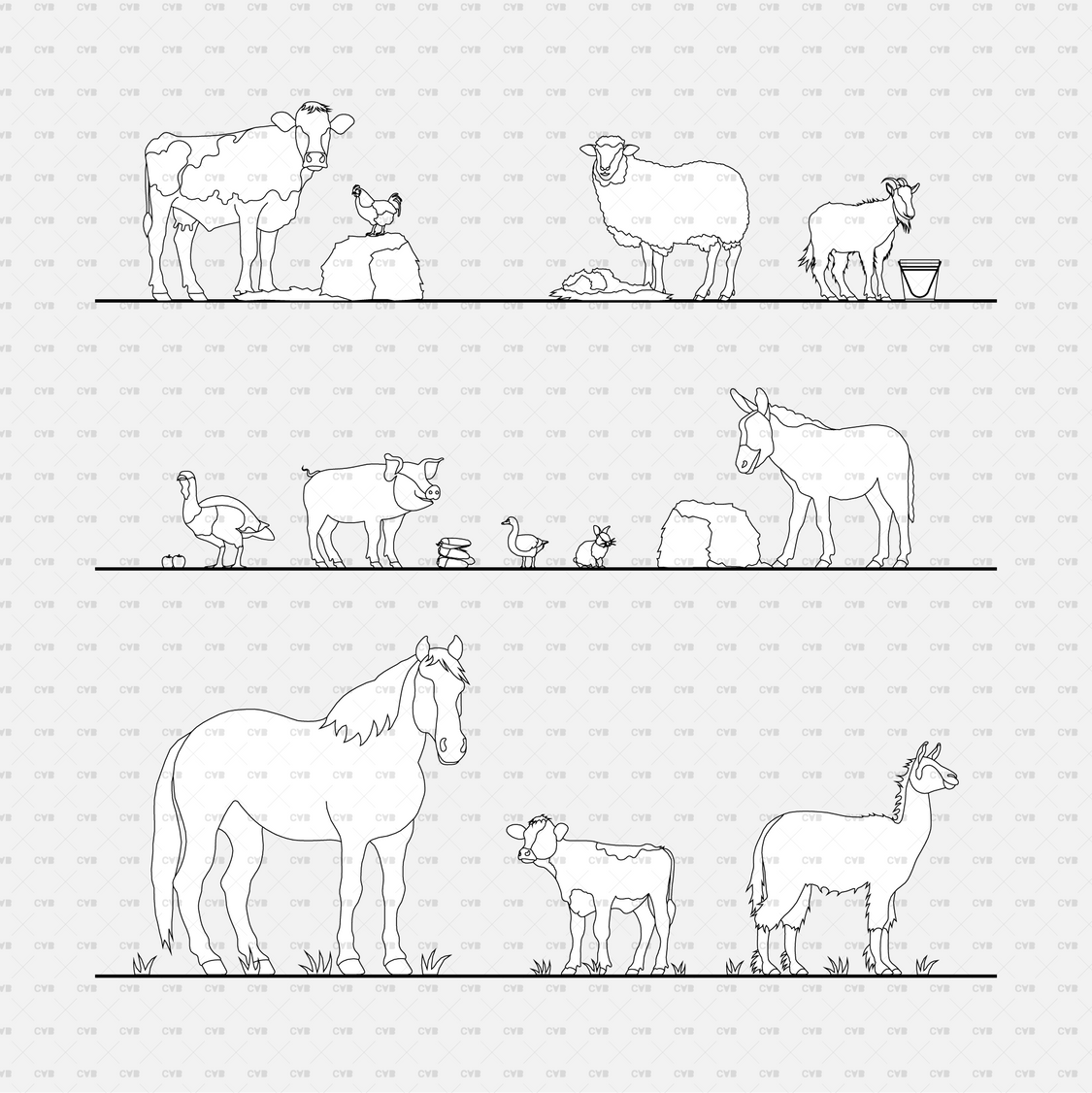 Download 12 Farm Animals | DYNAMIC CAD BLOCKS | CADasBuilt – cadasbuilt