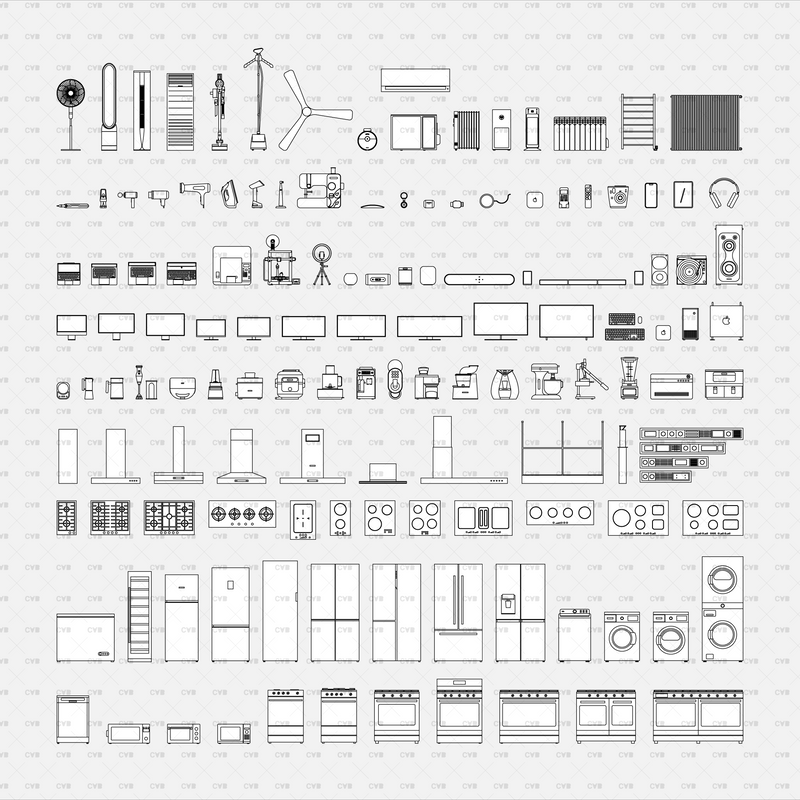 DYNAMIC CAD BLOCKS | 400 Household Appliances | CADasBuilt – cadasbuilt