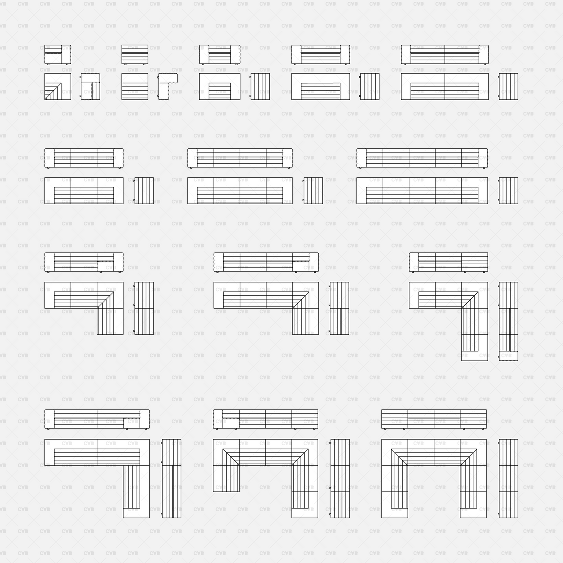 Download CAD Dynamic Blocks and Vector Modular Sofa 03 | CADasBuilt ...