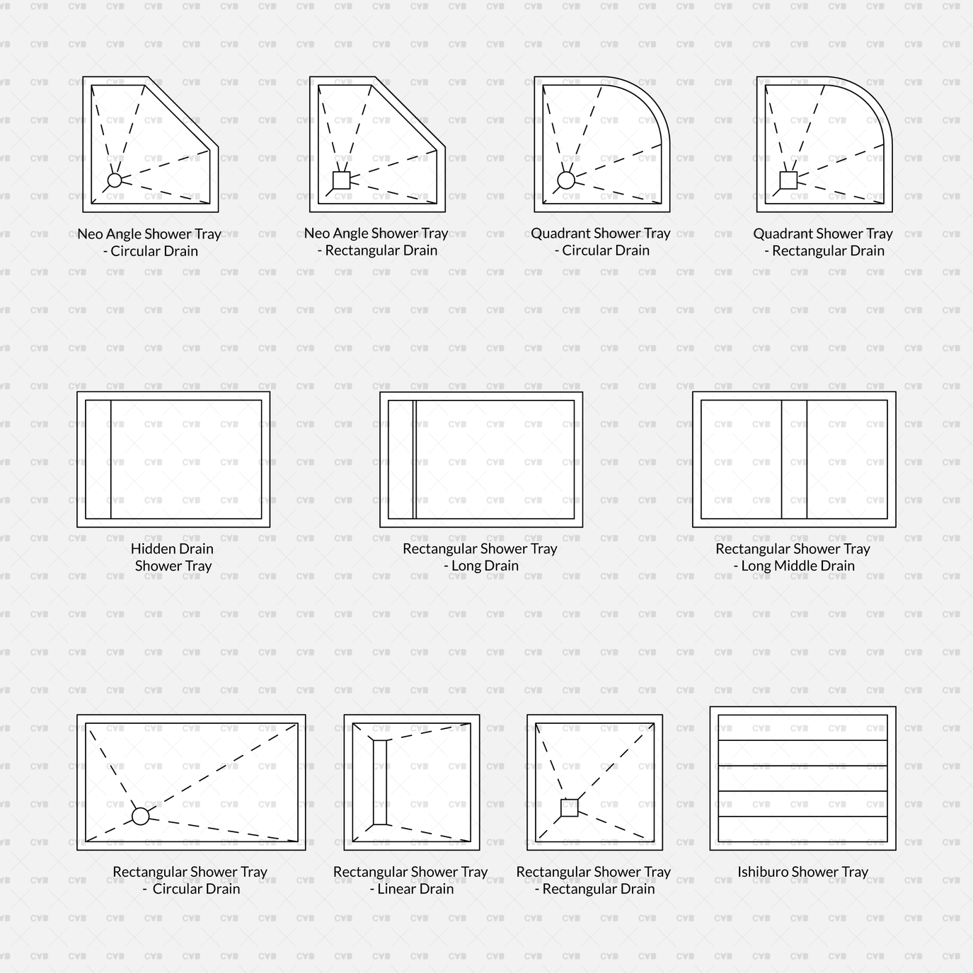 Download Dynamic CAD Blocks Shower Trays | CADasBuilt – cadasbuilt