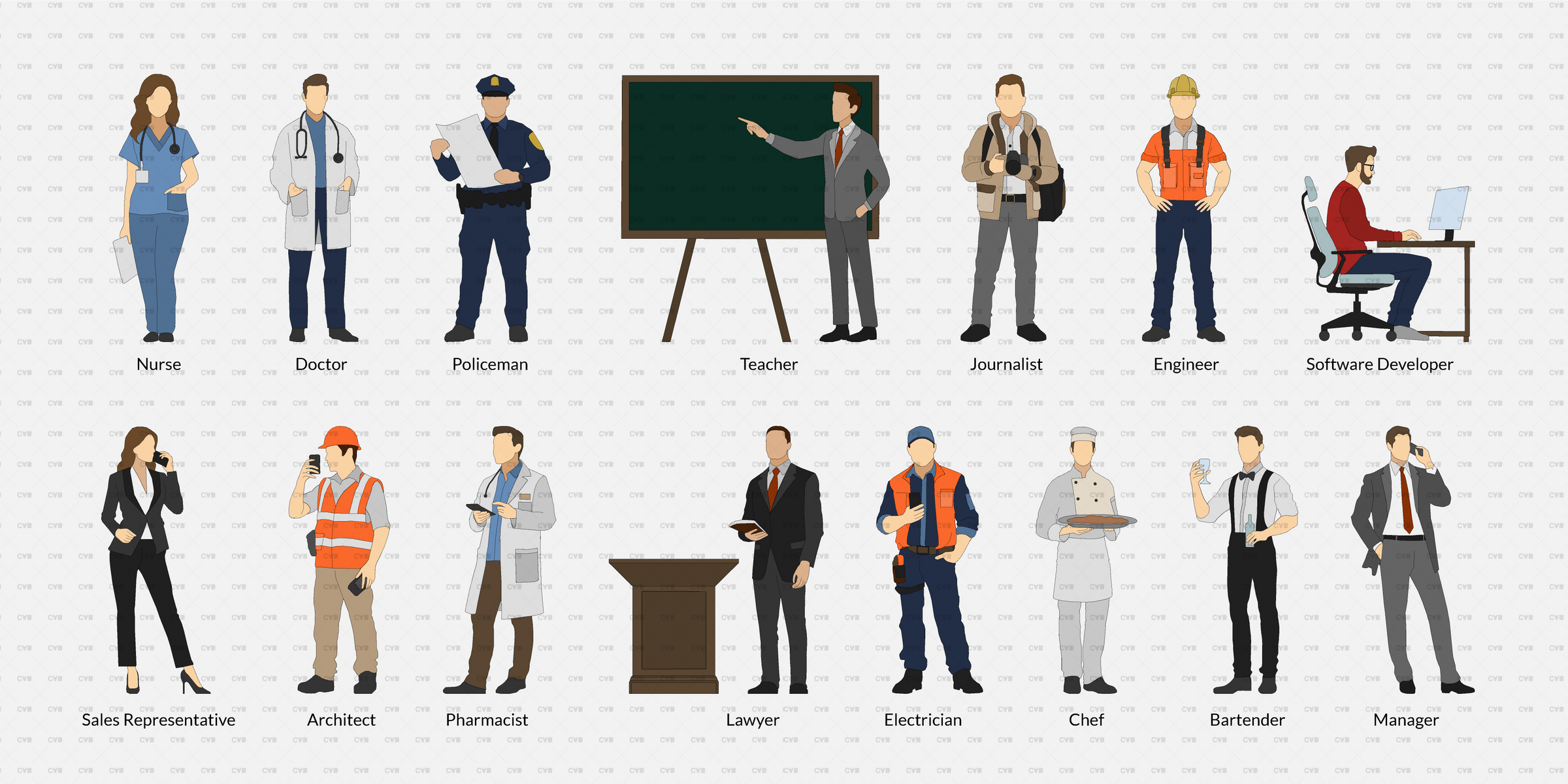 Download 15 People Professions | CAD BLOCKS | CADasBuilt – cadasbuilt