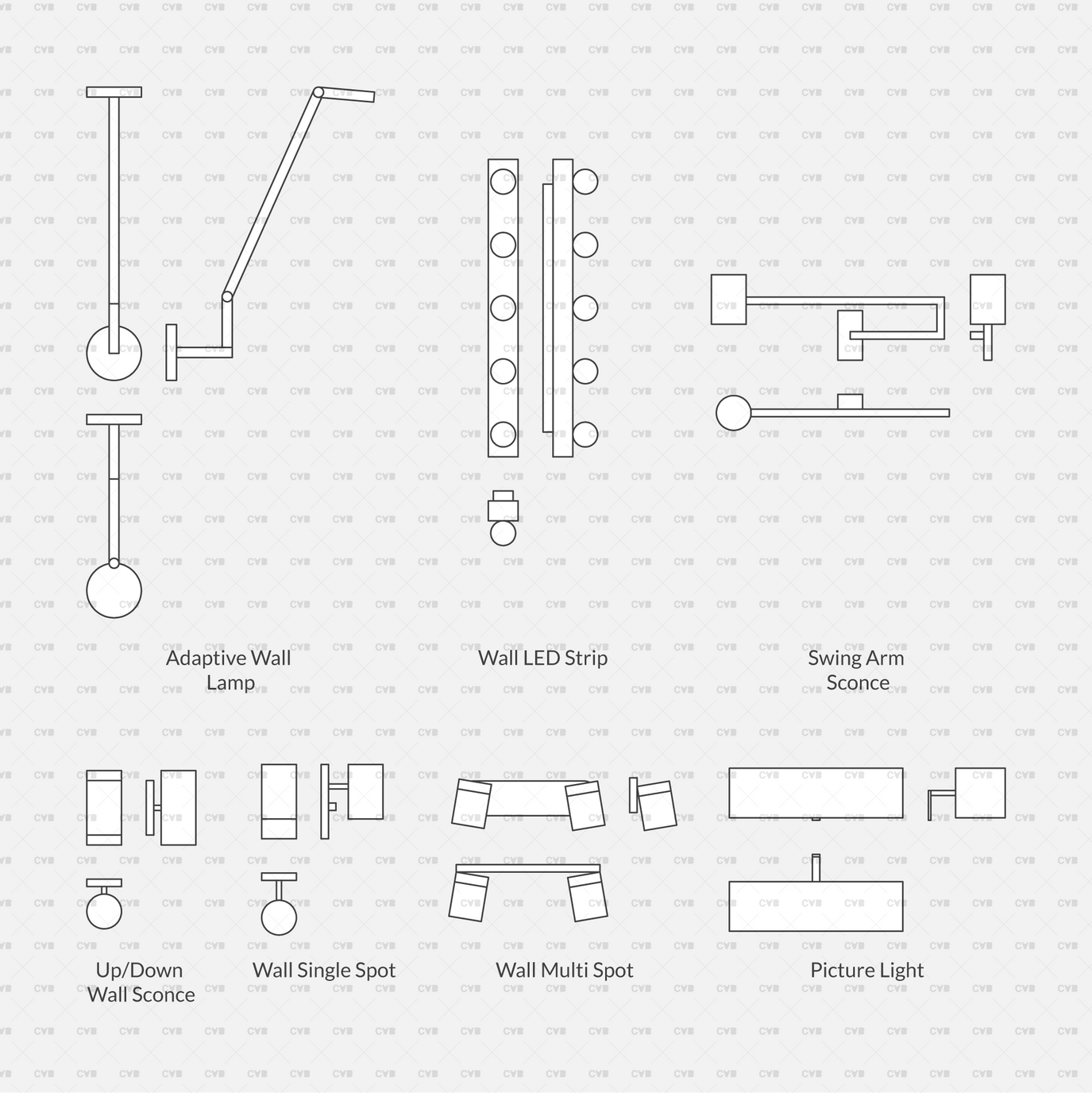 Download 13 Wall Lamps | DYNAMIC CAD BLOCKS | CADasBuilt – cadasbuilt