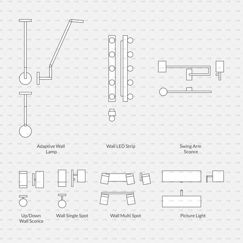 Download 13 Wall Lamps | DYNAMIC CAD BLOCKS | CADasBuilt – cadasbuilt