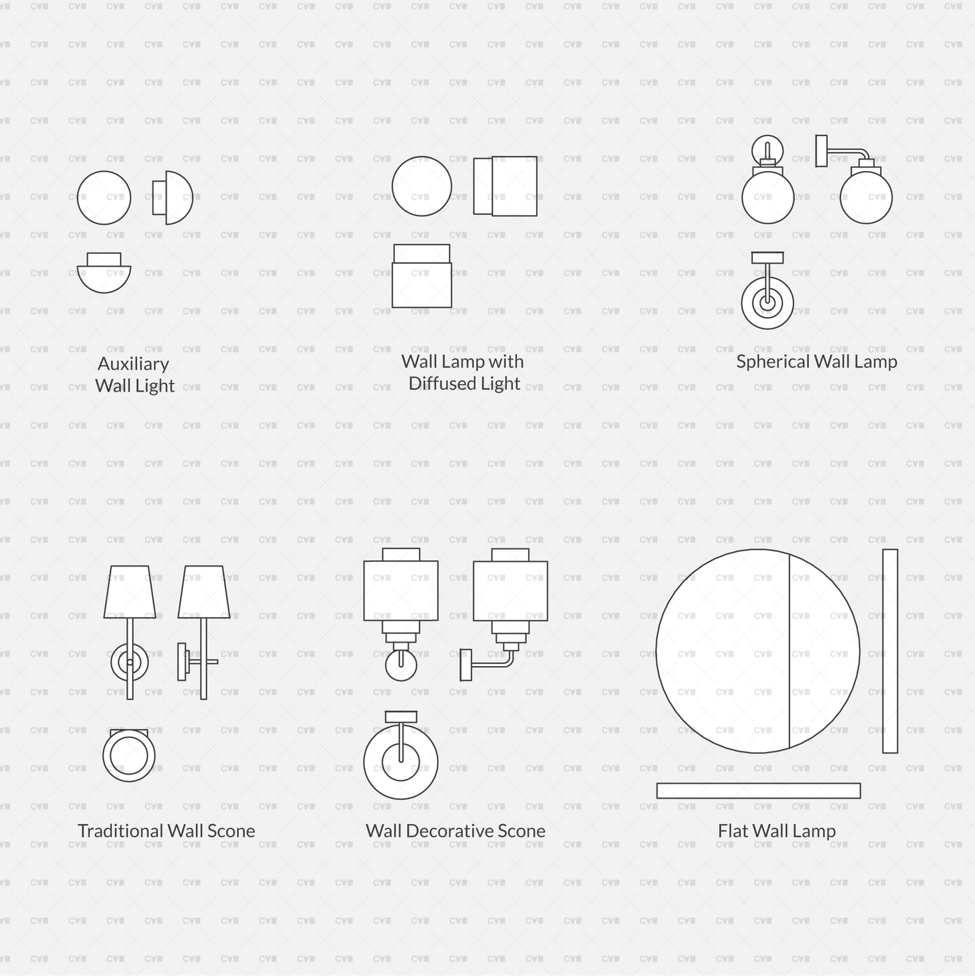 Download 13 Wall Lamps | DYNAMIC CAD BLOCKS | CADasBuilt – cadasbuilt