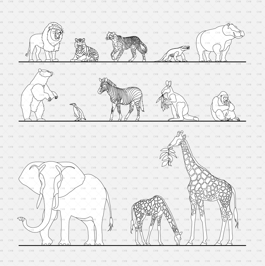 Download 13 Zoo Animals | DYNAMIC CAD BLOCKS | CADasBuilt – cadasbuilt